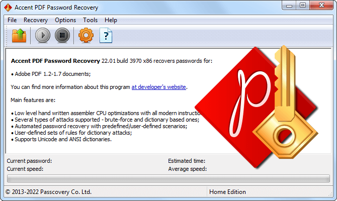 Accent PDF Password Recovery Demo Version Installed